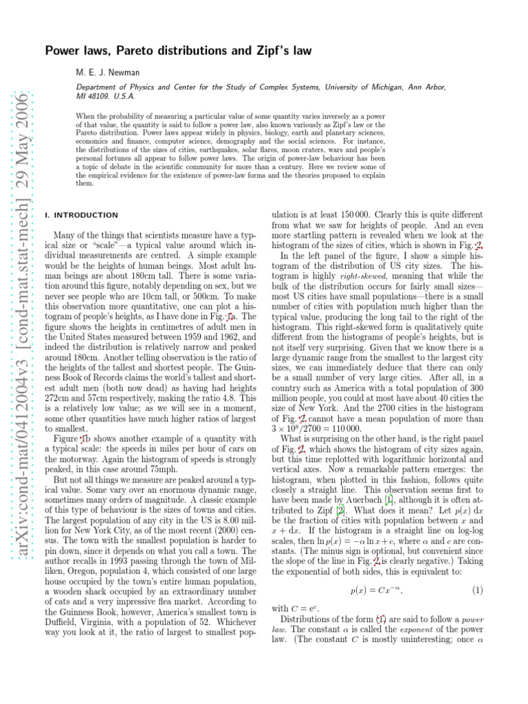 Power Laws, Pareto Distributions and Zipf's Law | PDF | Power Law ...