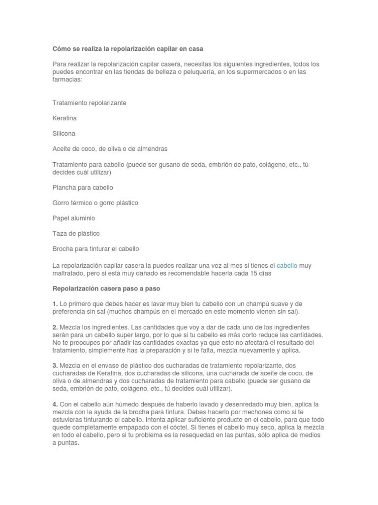 Cómo Se Realiza La Repolarización Capilar en Casa | PDF | Champú ...