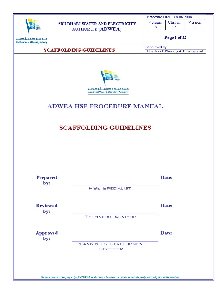 Scaffolding Guidelines for ADWEA | PDF | Scaffolding | Manufactured Goods