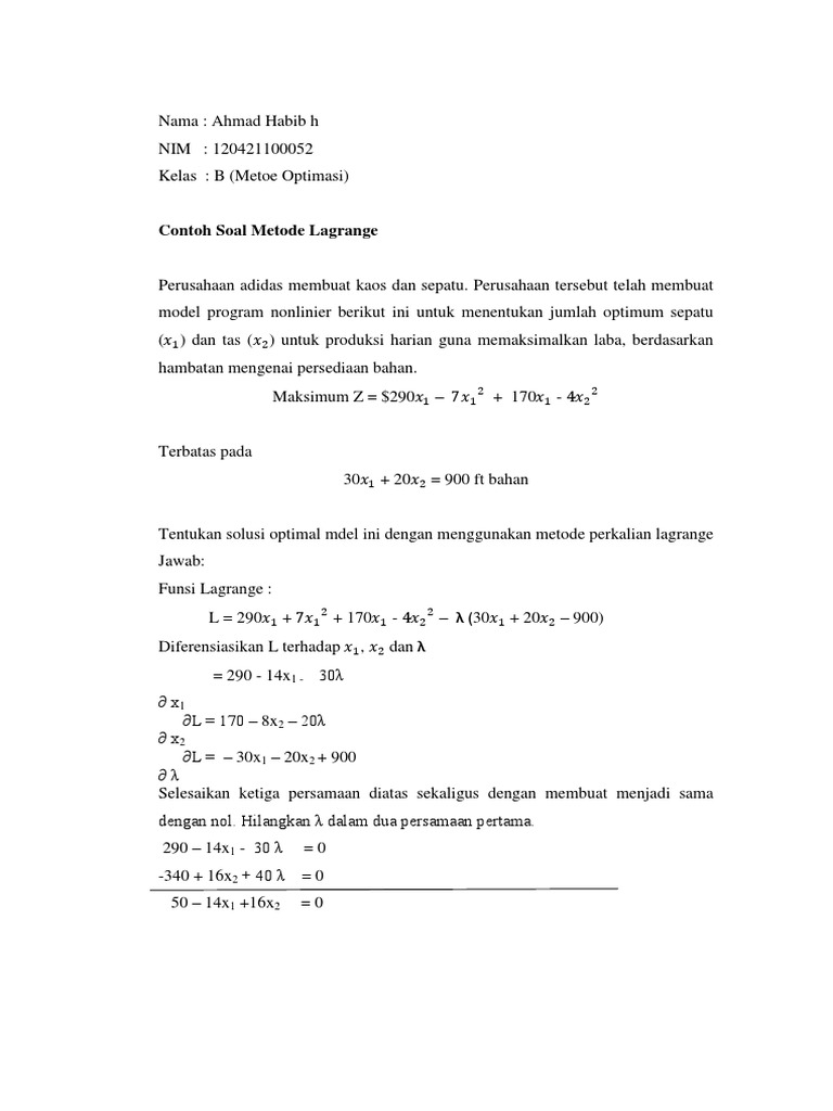 Soal Metode Lagrange | PDF