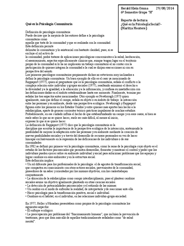 Definición y características de la Psicología Comunitaria | PDF ...