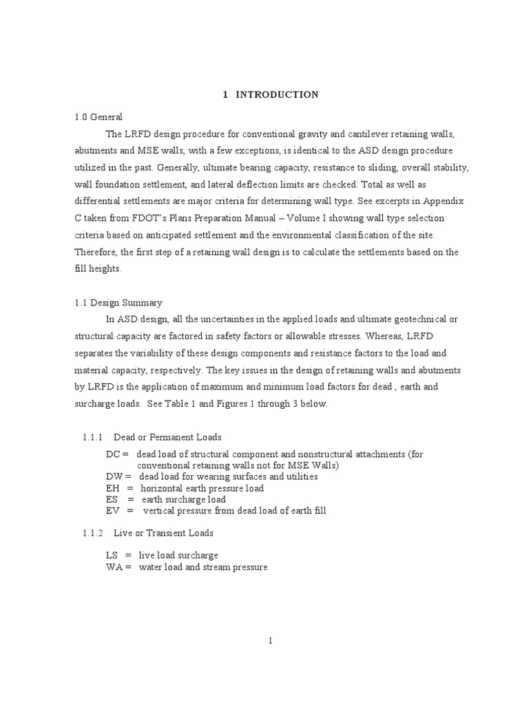 Analysis of Load Factors and Load Combinations for Retaining Wall and ...