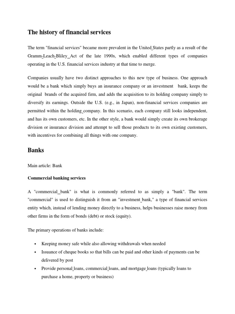 The History of Financial Services | PDF | Financial Services | Private ...