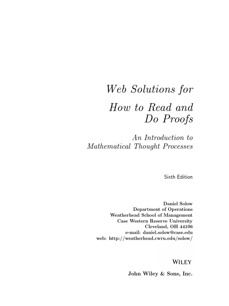 Web Solutions For How To Read And Do Proofs An Introduction To Mathematical Thought Processes