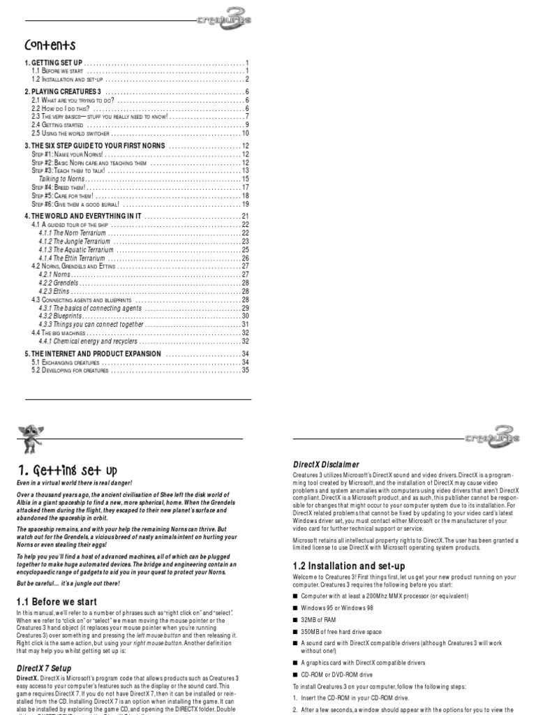 Creatures 3 Game Manual | PDF | Software | Computing