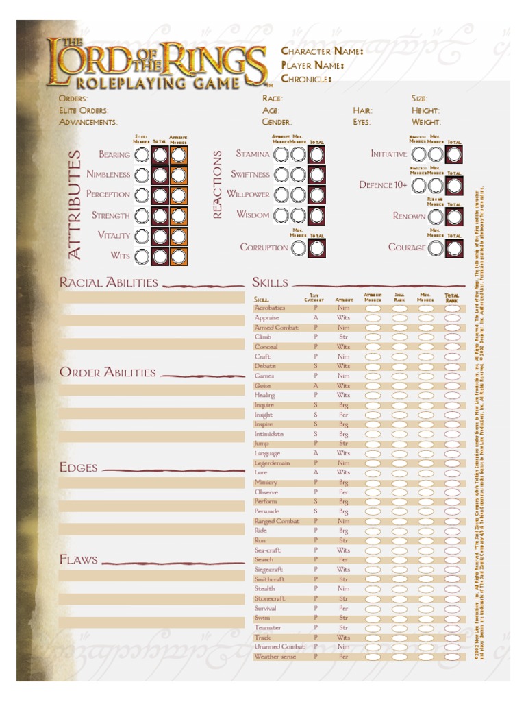 Character Sheets LOTR | PDF | Role Playing Games | Leisure