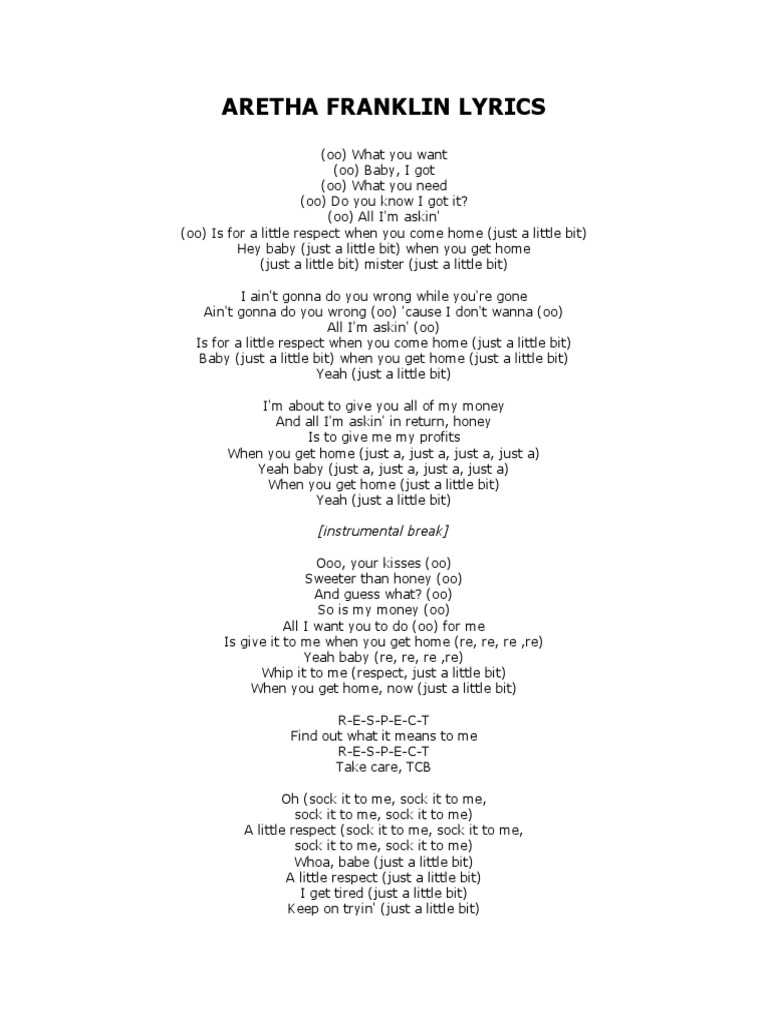 Aretha Franklin Respect Lyrics | PDF