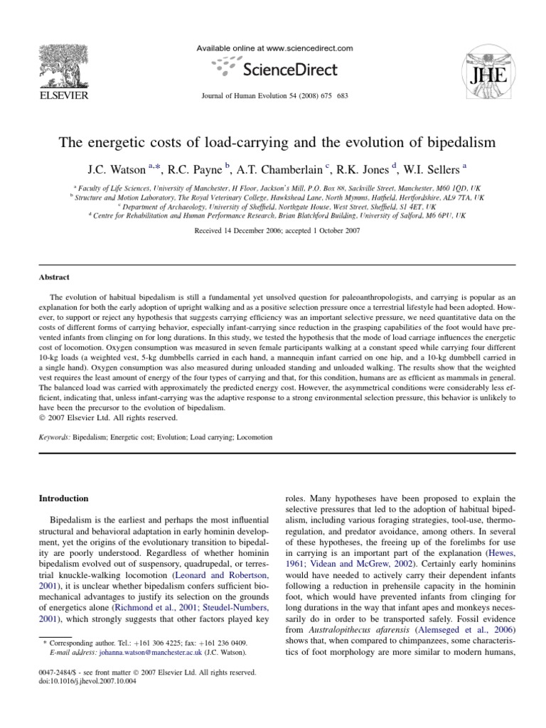 Journal of Human Evolution 2008 Watson | PDF | Bipedalism | Nature