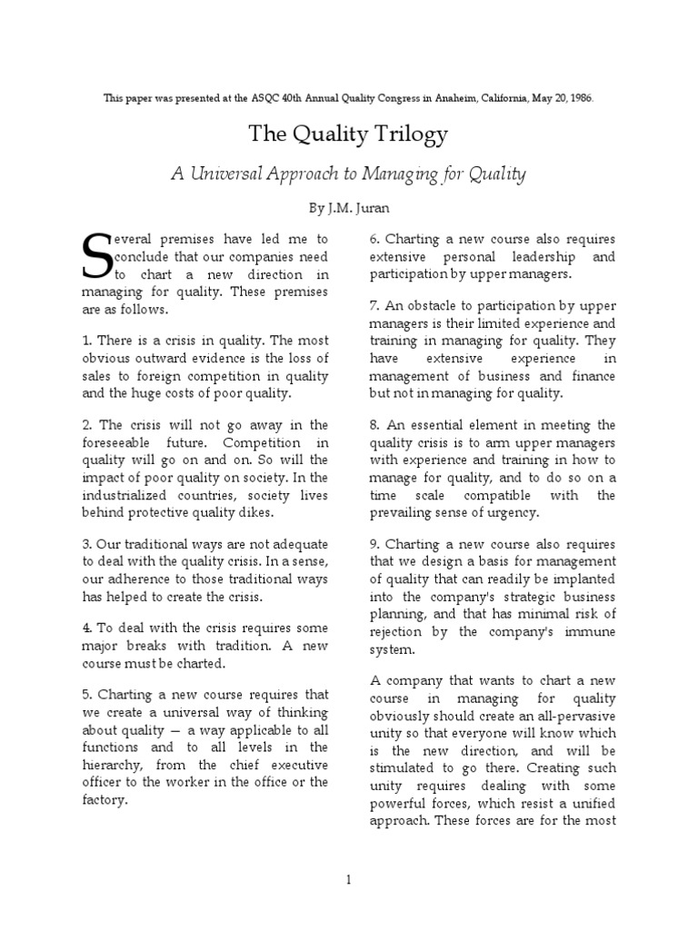 The Quality Trilogy PDF | Download Free PDF | Quality Management ...