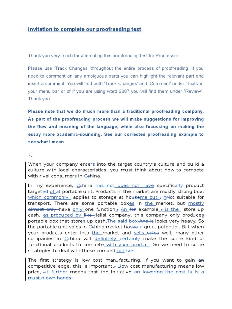 Proofessor Proofreading Test | PDF | Proofreading | China