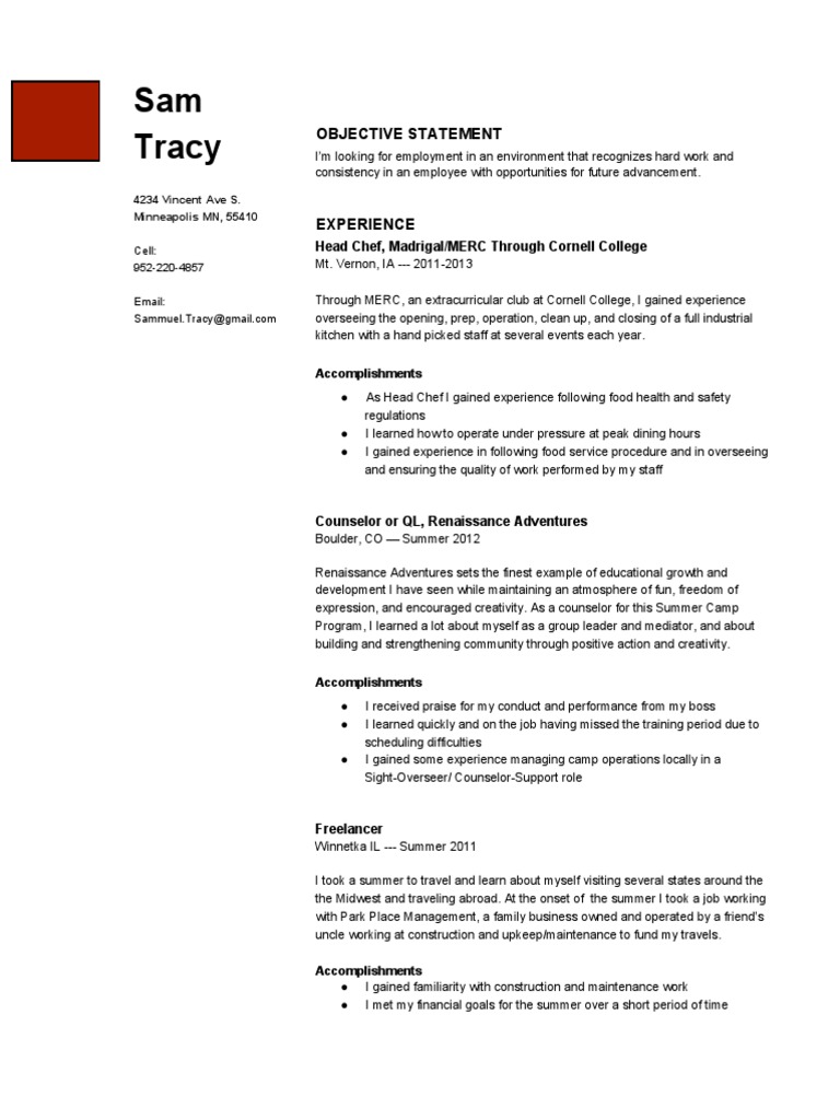 Sam Tracy: Objective Statement | PDF | Labour | Business