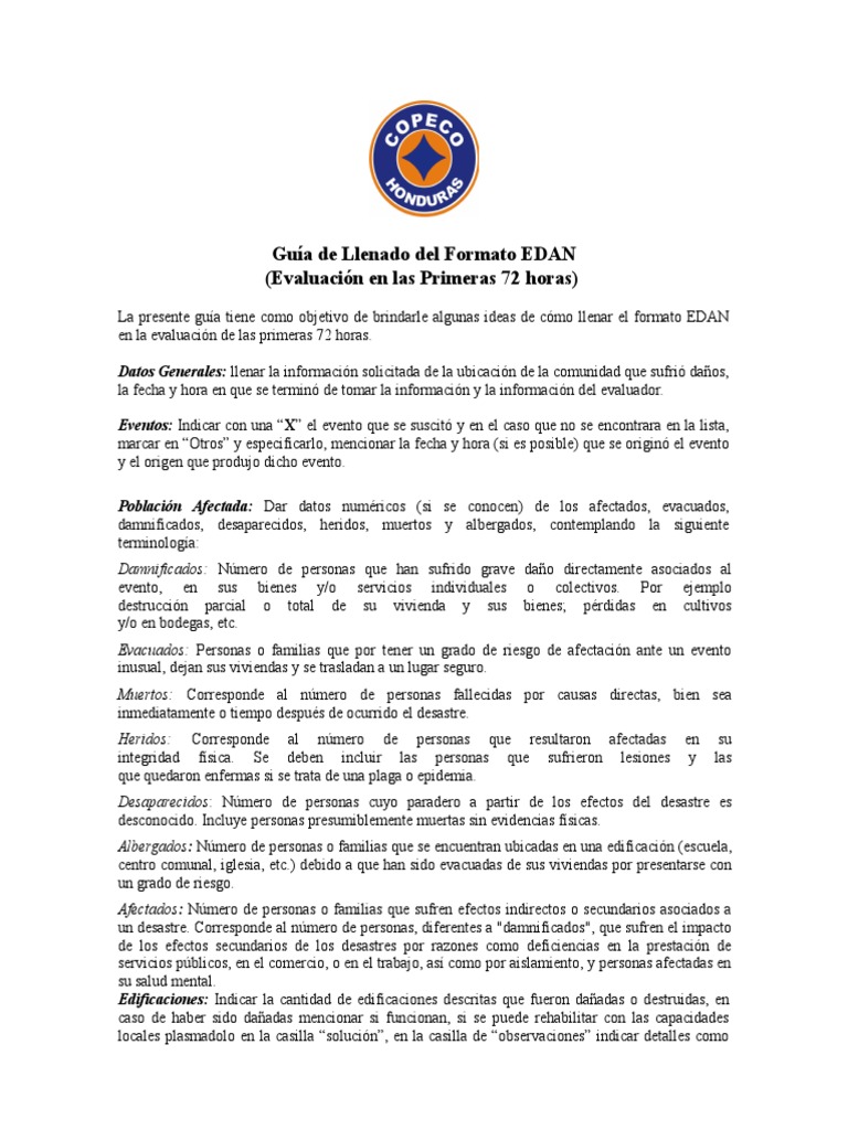 Guia de Llenado Formato EDAN Primeras 72 Horas | PDF | Unión Europea | Agua