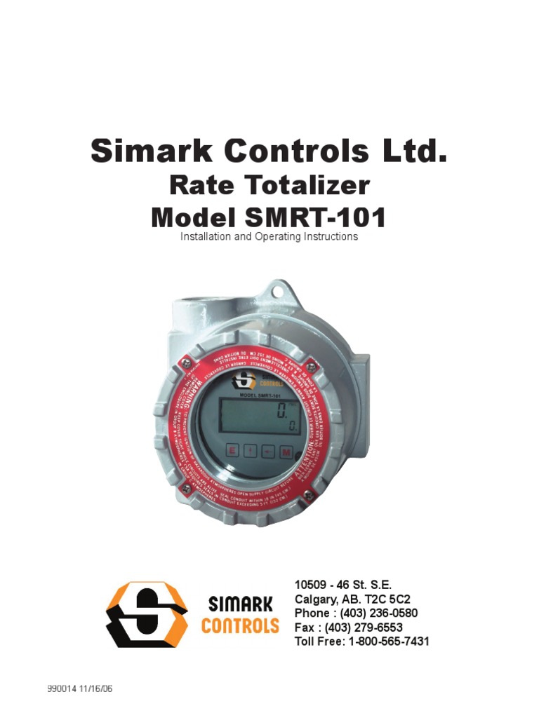 SMRT-101 Simark Totalizer | PDF | Barrel (Unit) | Battery (Electricity)