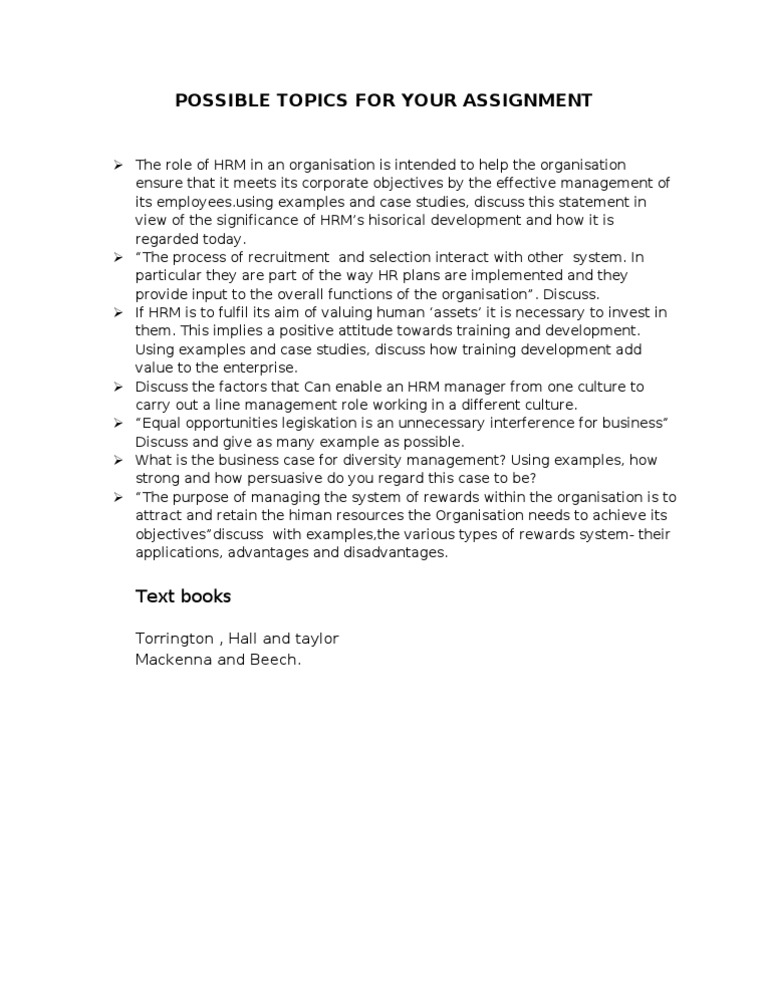 Possible Topics For Your Assignment | PDF | Career & Growth | Self ...
