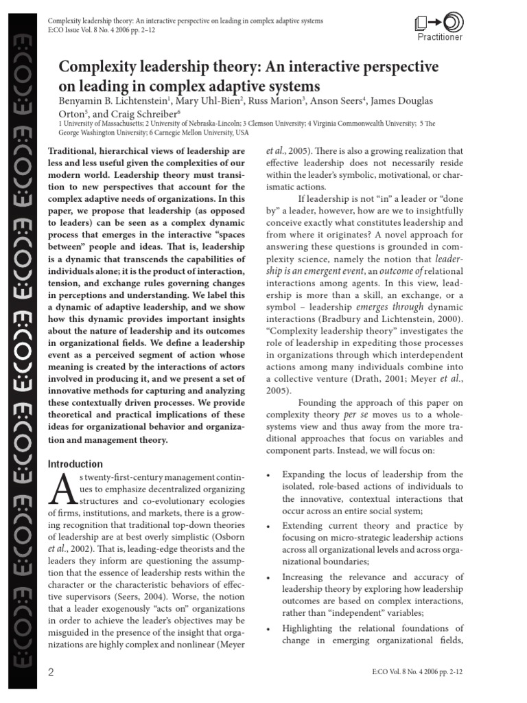 Complexity Leadership Theory | PDF | Complexity | Social Structure