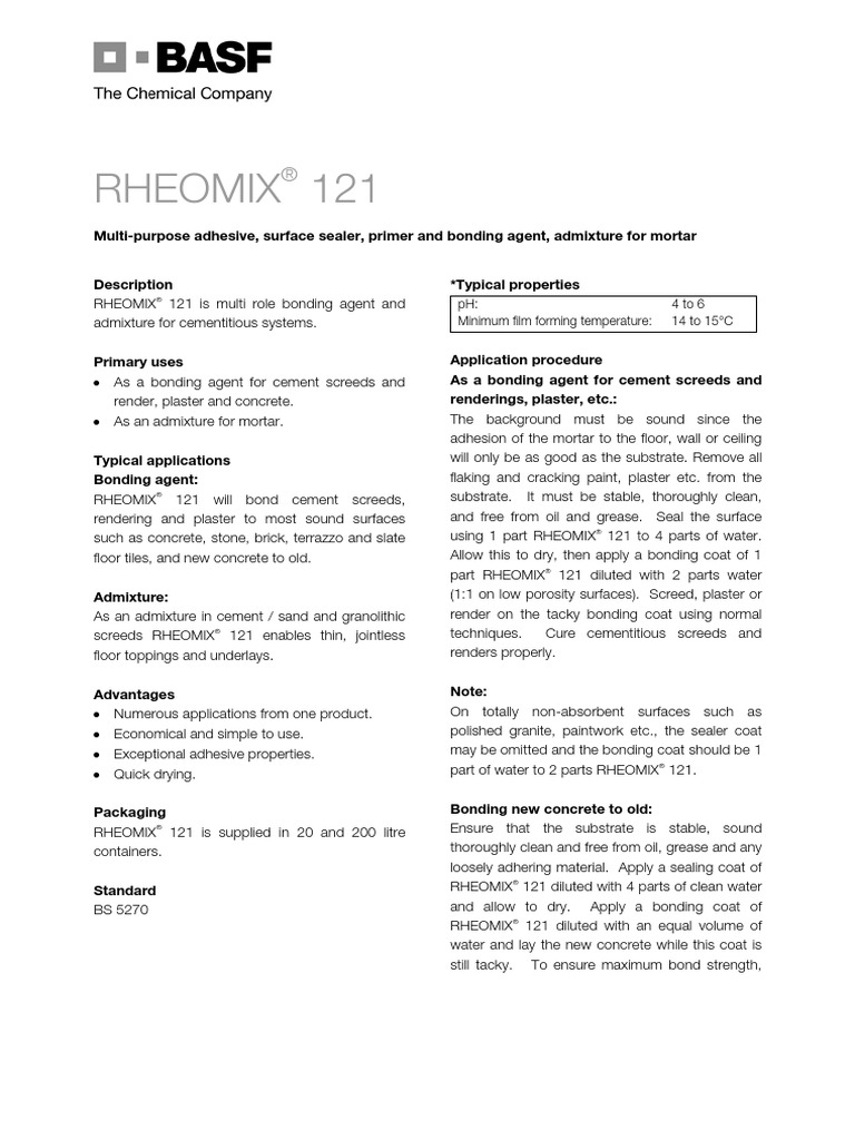 TDS Rheomix 121 | PDF | Concrete | Building Engineering