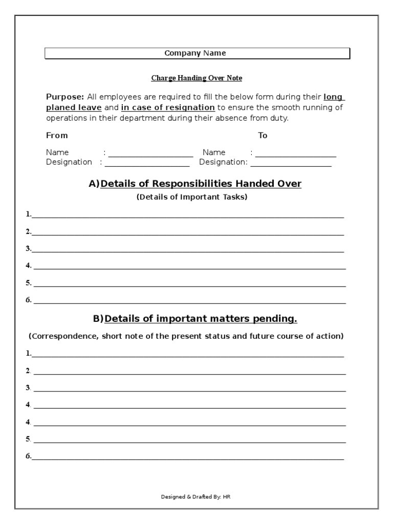 Charge Handover Format F - HRD - 14 | PDF | Government | Business