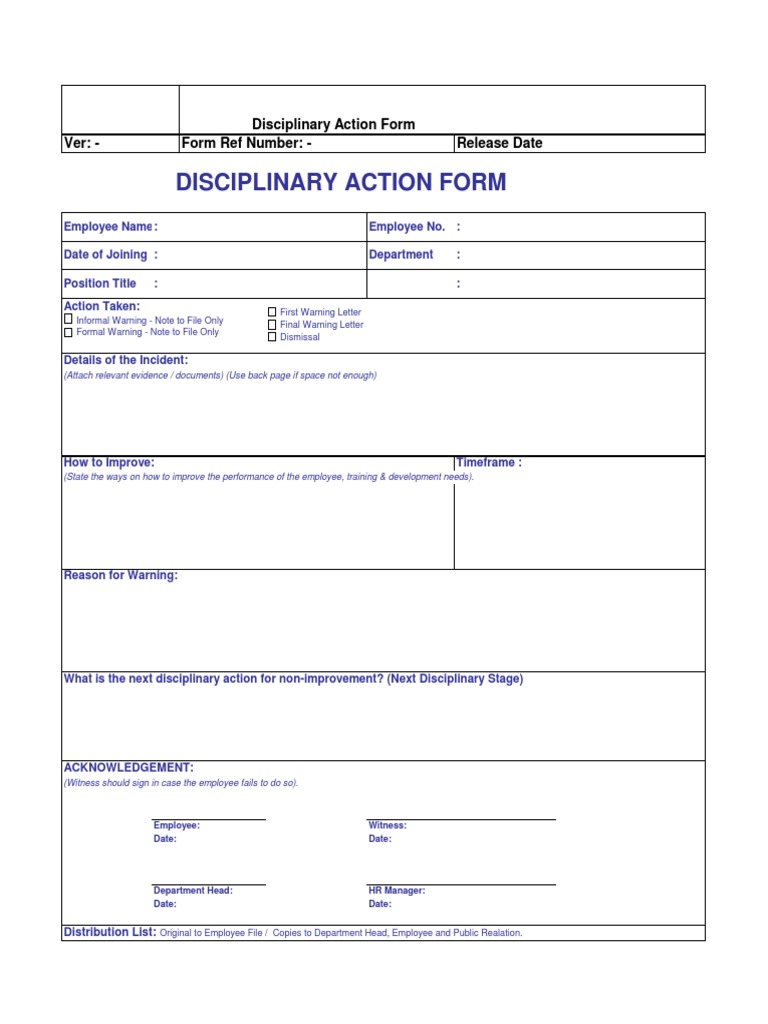 Free Printable Disciplinary Form