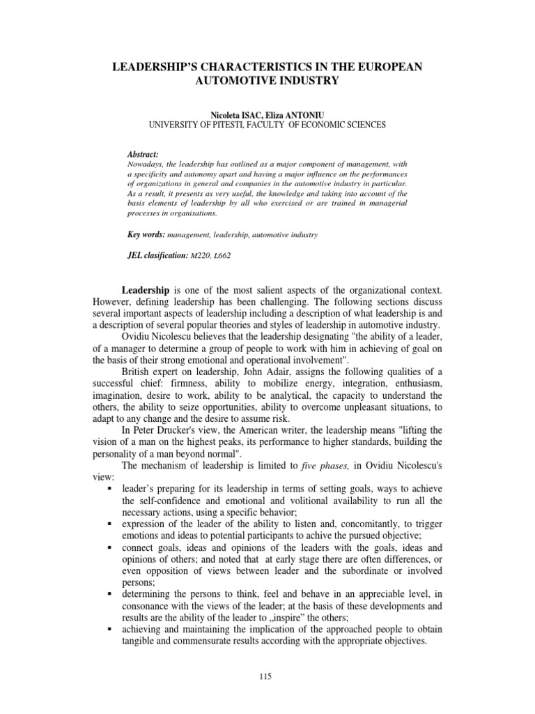 Leadership Characteristics in Eurpean Automotive Industry | PDF ...