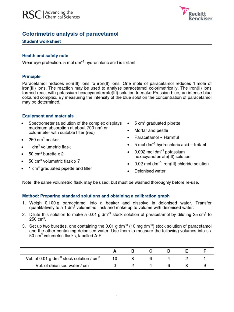 Colorimetric Analysis of Paracetamol Tablets | PDF | Concentration ...