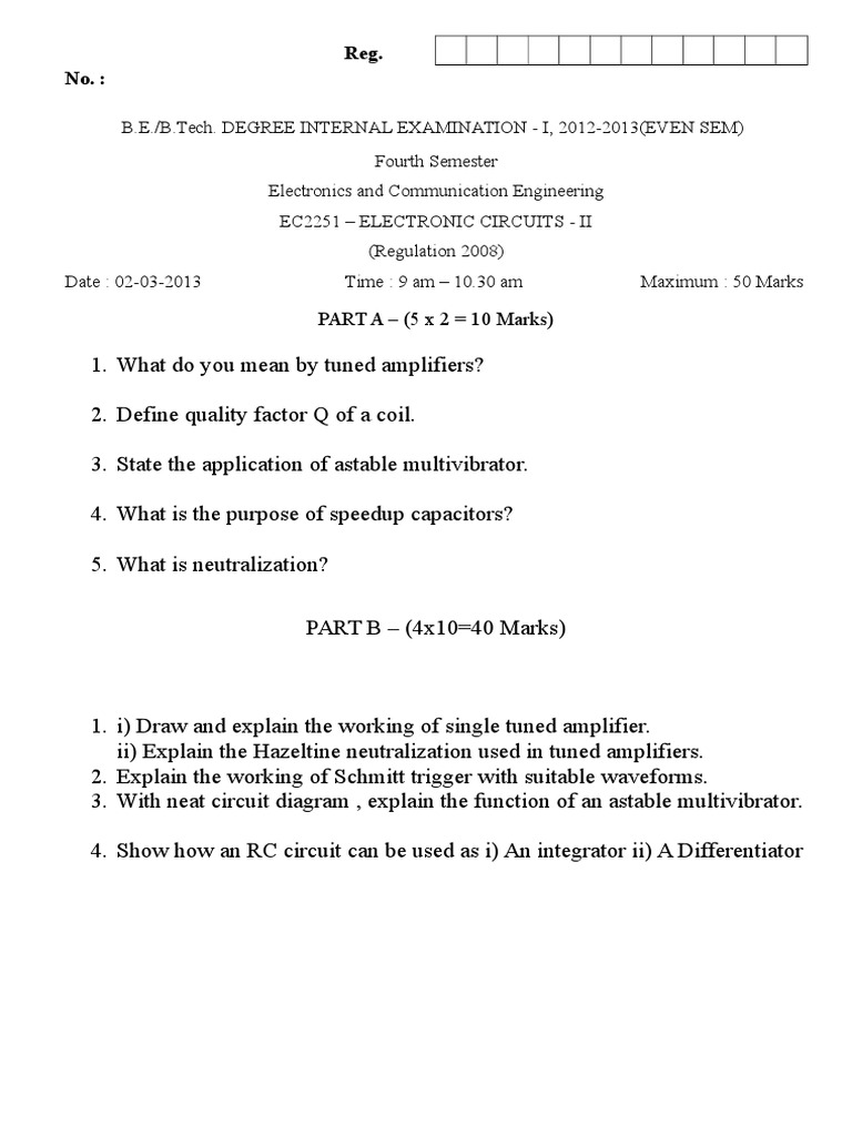 Electronics Circuits Exam Questions 2013 | PDF