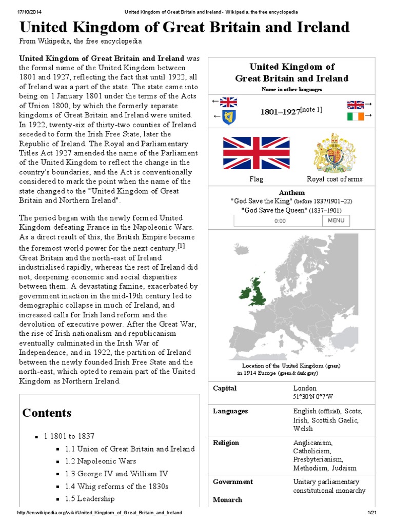 United Kingdom of Great Britain and Ireland - Wikipedia, The Free ...