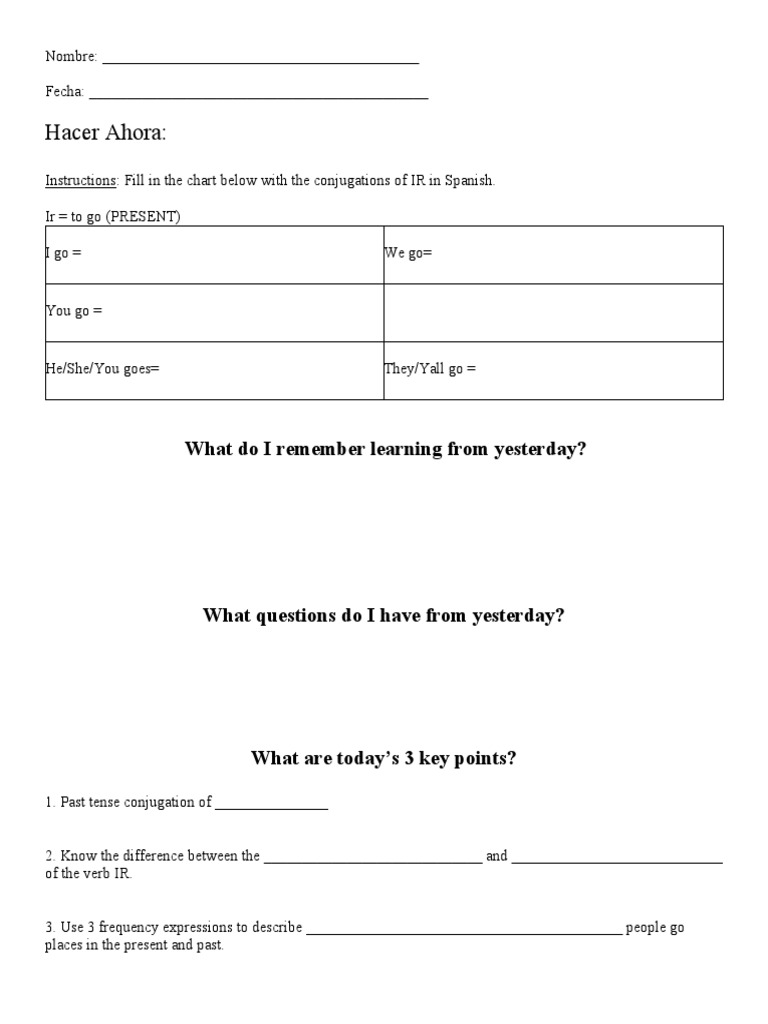 5.5 Ir Past and Present | PDF | Syntactic Relationships | Semantic Units