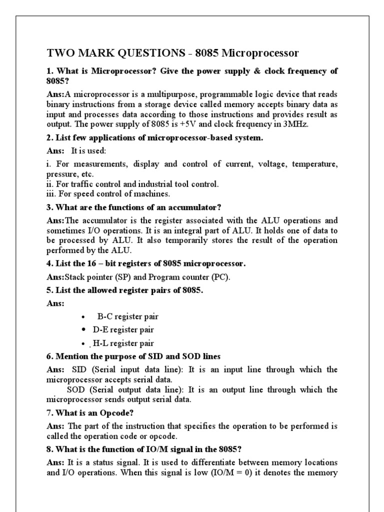 Two Mark Questions-Mp | PDF | Input/Output | Central Processing Unit