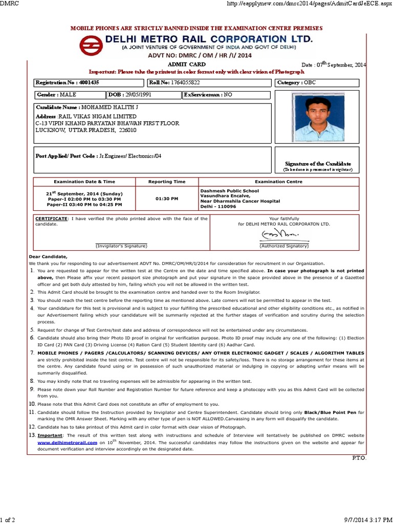 Admit Card | PDF | Identity Document | Multiple Choice