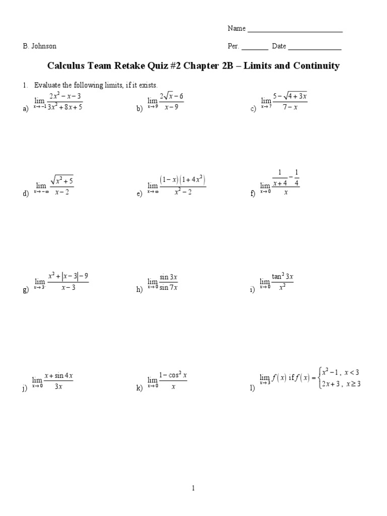 Quiz - Limits and Continuity | Download Free PDF | Function ...