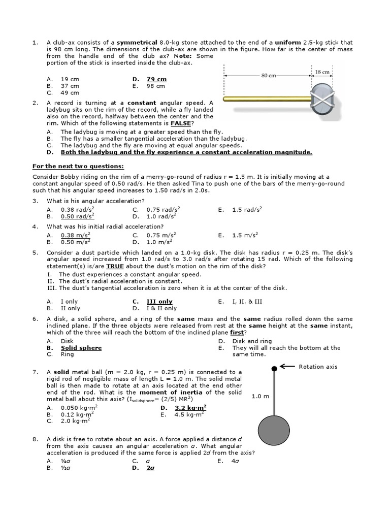 Physics 71 2nd LE Reviewer II | PDF | Rotation Around A Fixed Axis | Speed