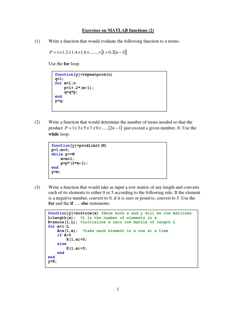 Exercises On Matlab Functions Download Free Pdf Matrix Mathematics