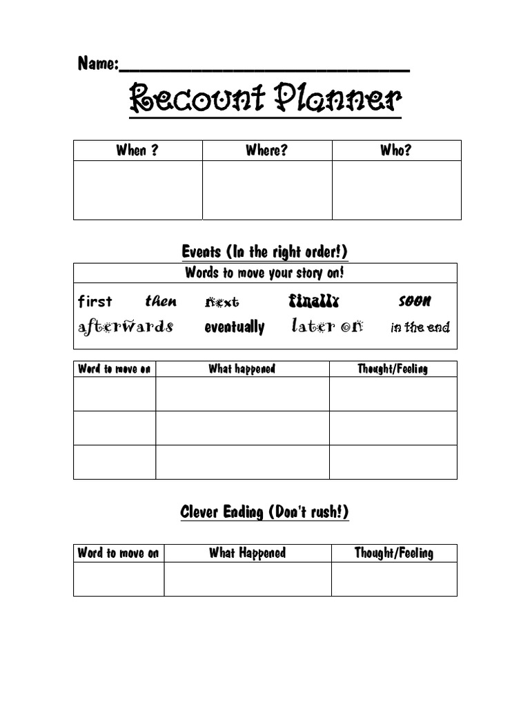 Story Recount Planning Guide | PDF