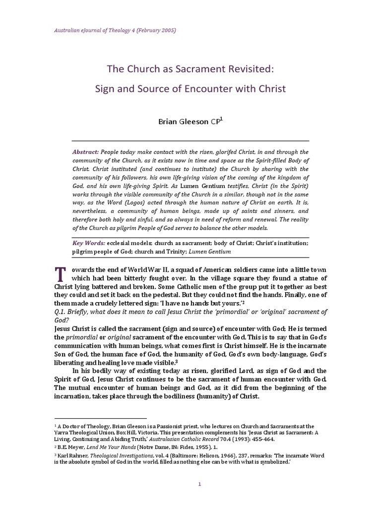 The Church As Sacrament Revisited: Sign and Source of Encounter With ...