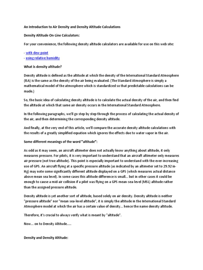 Air Density and Altitude Calculations | PDF | Atmospheric Pressure ...