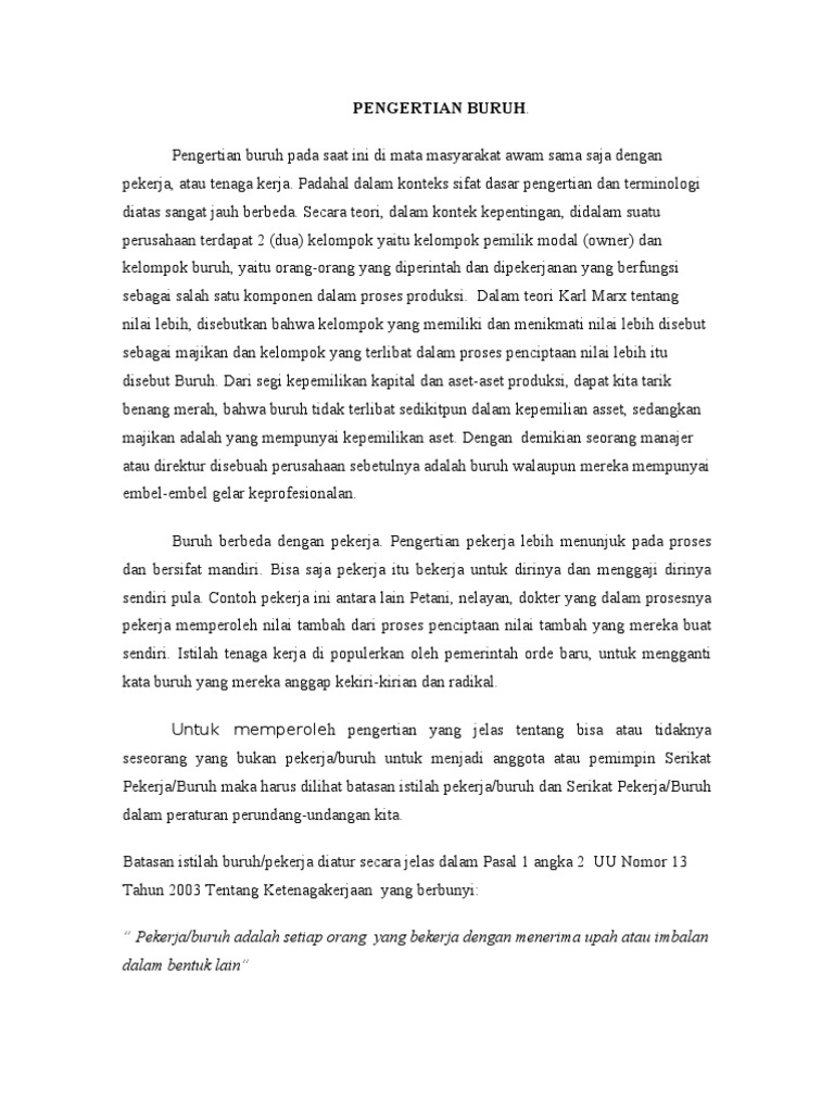 Pengertian Buruh | PDF | Pengelolaan Keuangan & Uang | Hukum