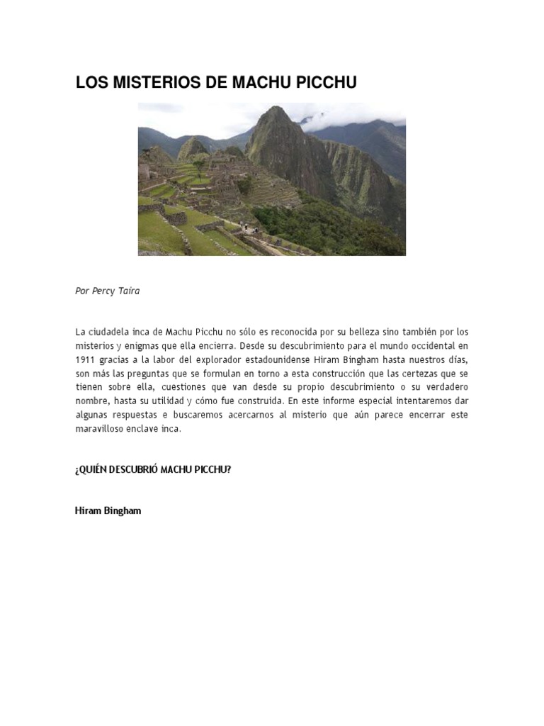 Los Misterios de Machu Picchu | PDF | Machu Picchu | Imperio Inca