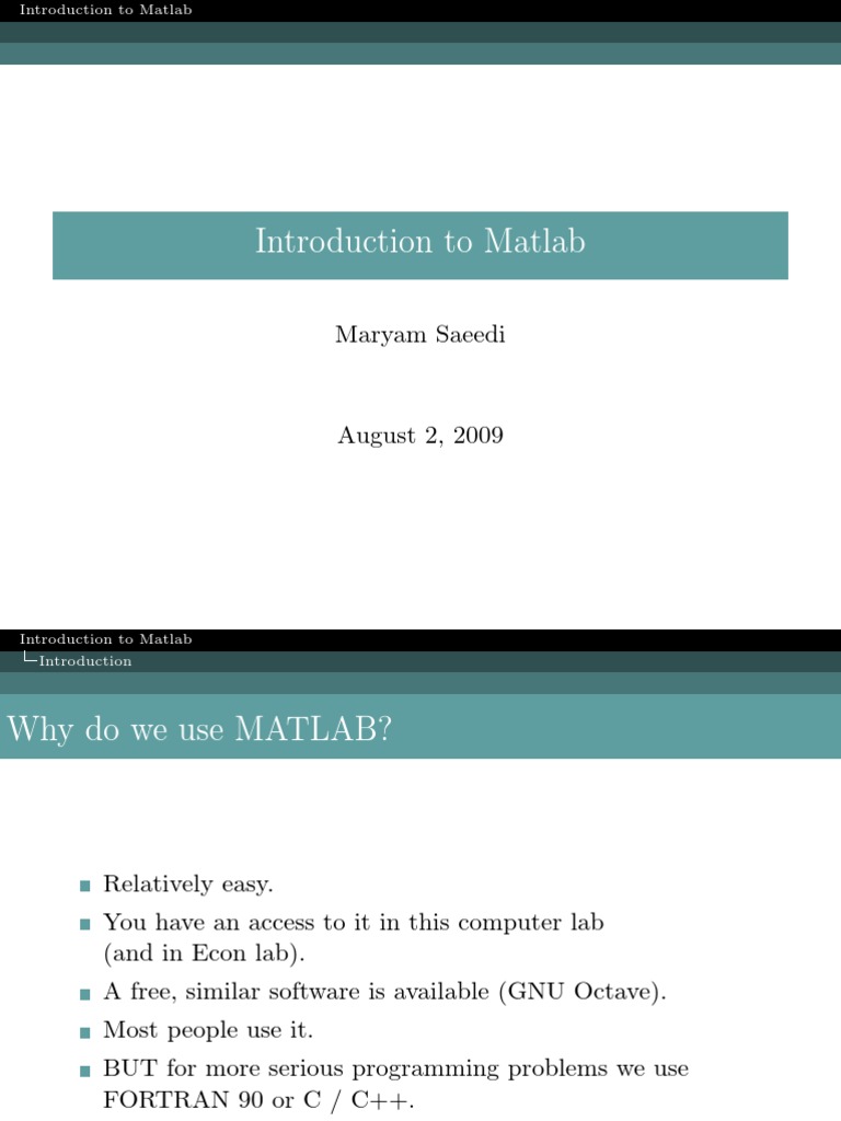 Introduction To Matlab: Maryam Saeedi | PDF | Matlab | Summation