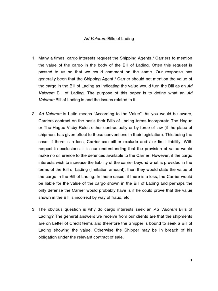 Ad Valorem Bill of Lading Guide | PDF | Cargo | Bill Of Lading