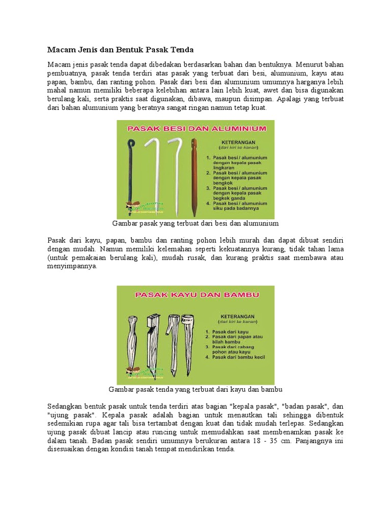 Macam Jenis Dan Bentuk Pasak Tenda | PDF