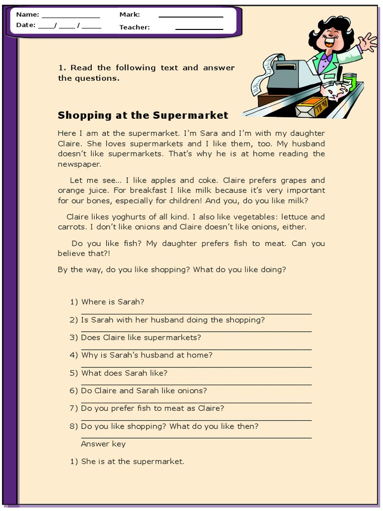 Supermarket Shopping Quiz | PDF
