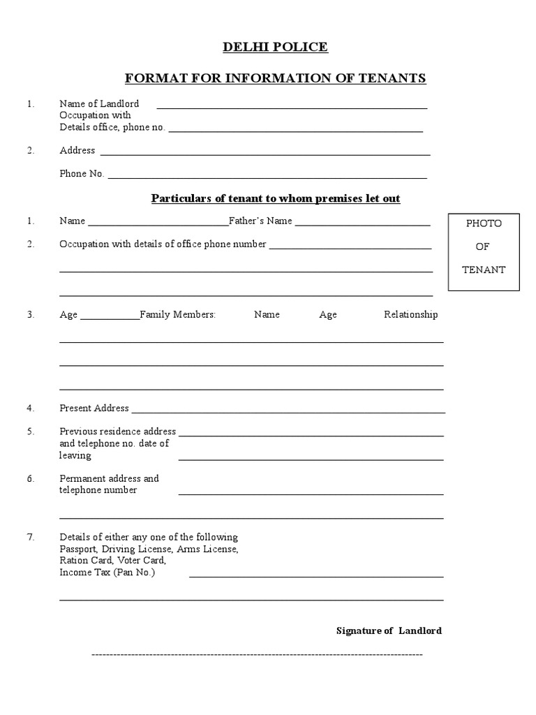 Delhi Police Tenant Verification Form | PDF