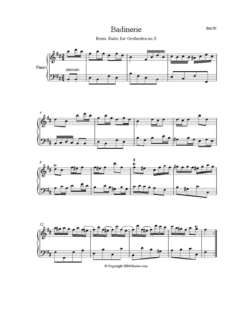 Bach. ''Badinerie'' (Piano) | PDF | Entertainment (General) | Jazz Music