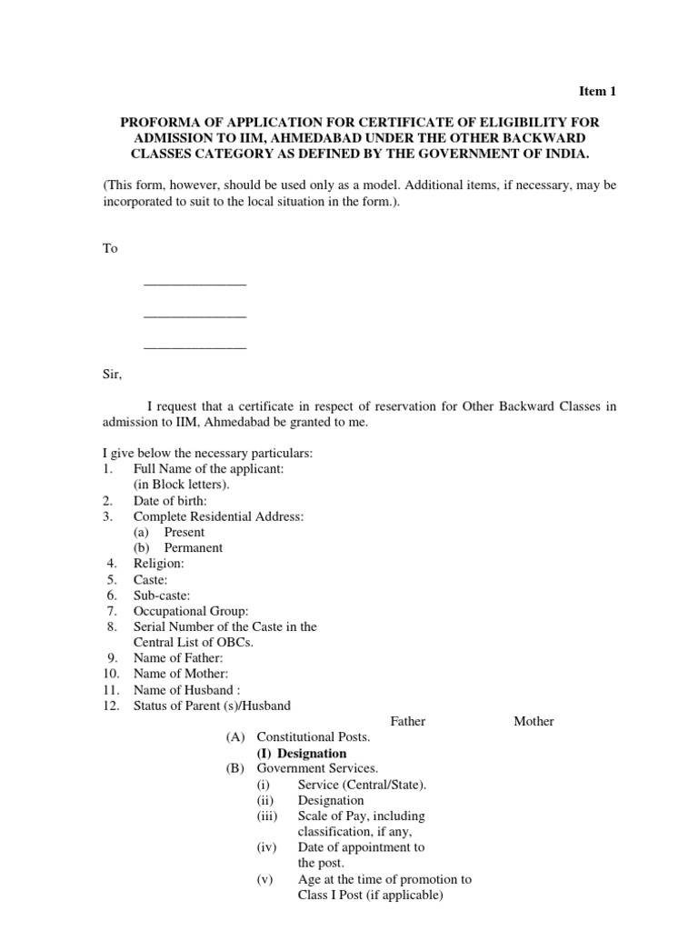 Item 1 Proforma of Application For Certificate of Eligibility For | PDF ...