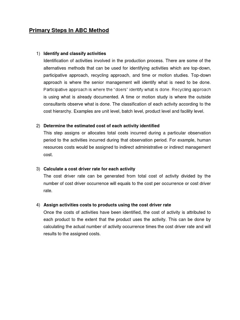 Primary Steps in ABC Method | PDF | Profit (Accounting) | Attention