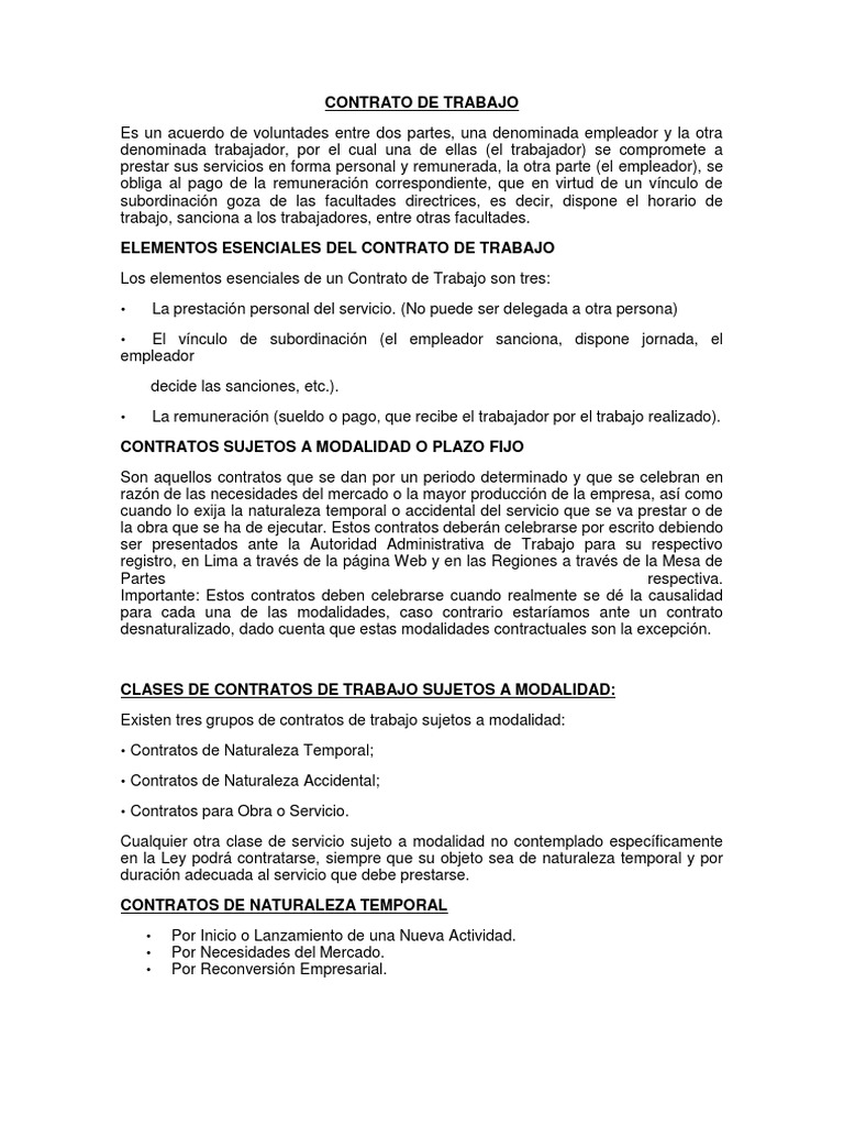 Contrato de Trabajo | PDF | Derecho laboral | Economias