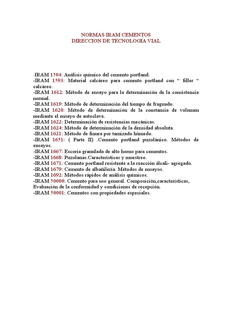 Normas Iram Cementos | PDF