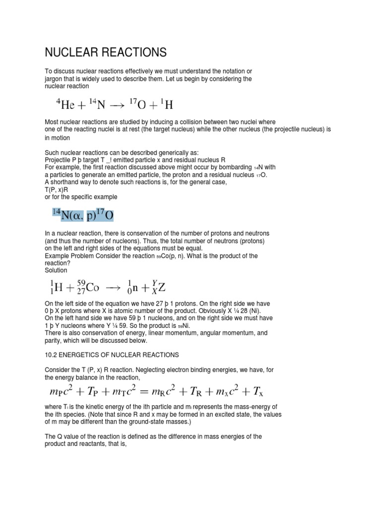 Nuclear Reactions | PDF | Nuclear Reaction | Atomic Nucleus