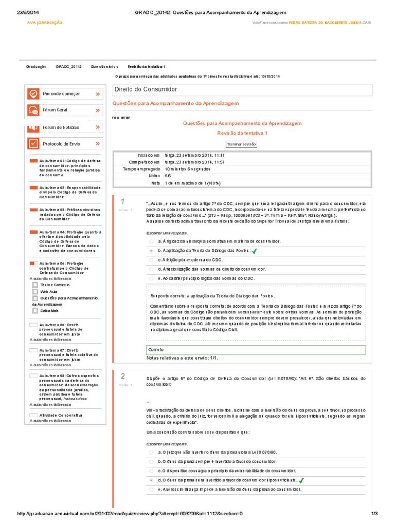 AVA - Respostas Atividades 01 - D. Consumidor PDF | PDF | Negócios