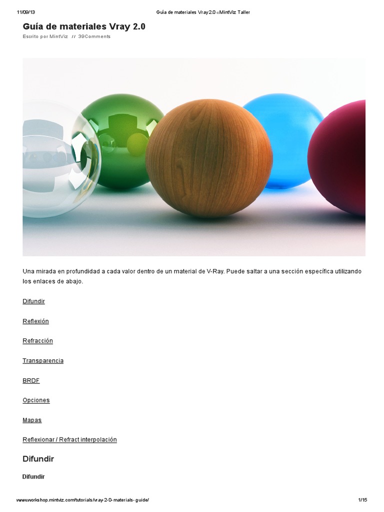 Guía Completa de Materiales Vray 2.0 | PDF | Reflexión (Física) | Color